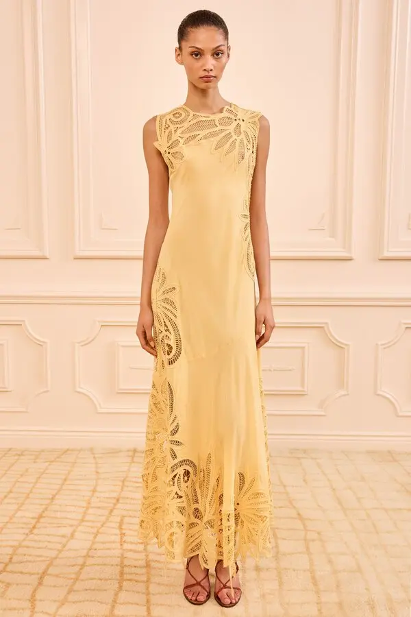 Ulla Johnson Idra Lace Applique Maxi Dress - Dandelion