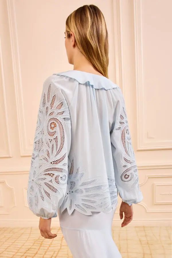 Ulla Johnson Adonis Silk Applique Blouse - Adriatic