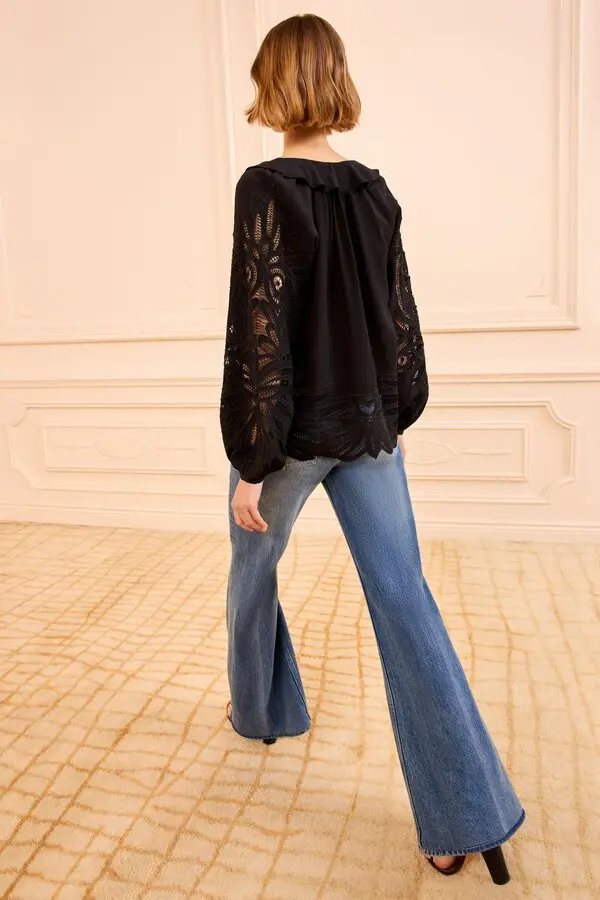 Ulla Johnson Adonis Silk Applique Blouse - Noir