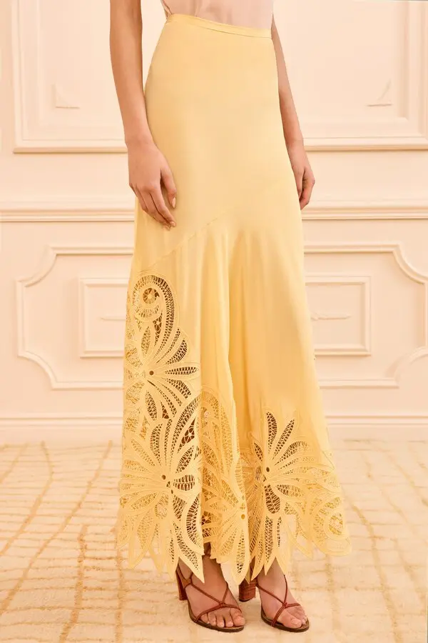Ulla Johnson Oona Lace Appliqué Midi Skirt - Dandelion