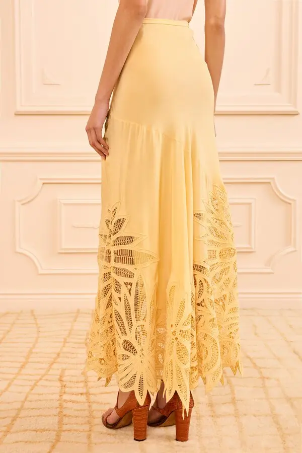Ulla Johnson Oona Lace Appliqué Midi Skirt - Dandelion