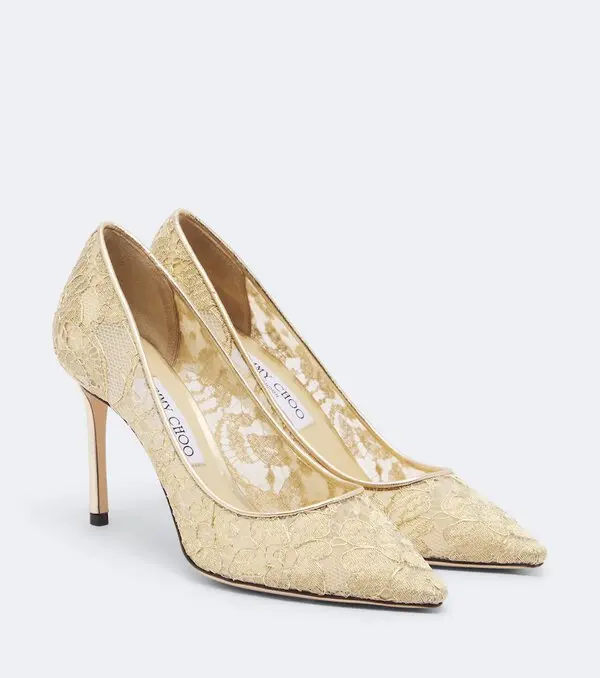 JIMMY CHOO Romy Lace Pumps - Gold