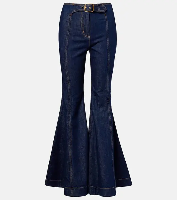 Zimmermann Luna Belted Flared Jeans - Blue