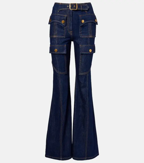 Zimmermann Luna Belted Flare Jeans - Blue