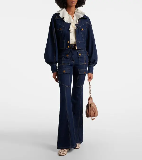 Zimmermann Luna Belted Flared Jeans - Blue