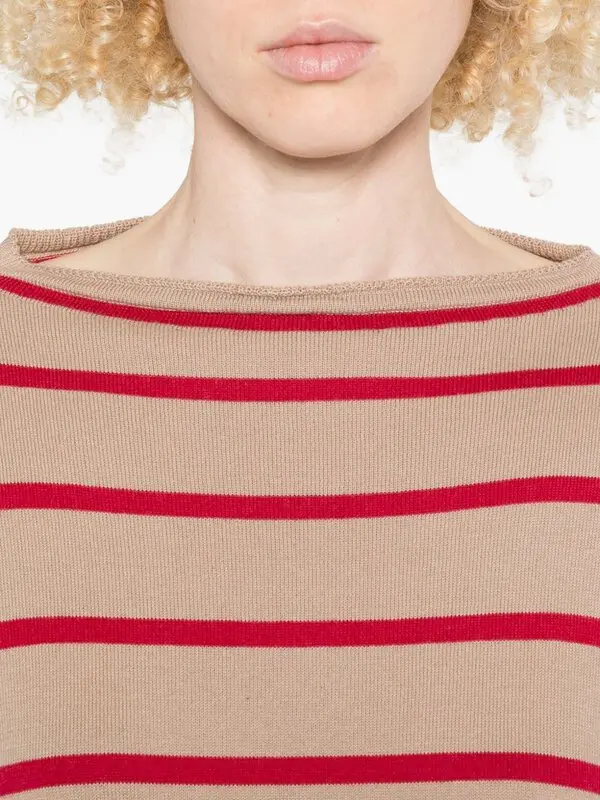 BEYOU Cashmere And Cotton Striped Sweater - Beige