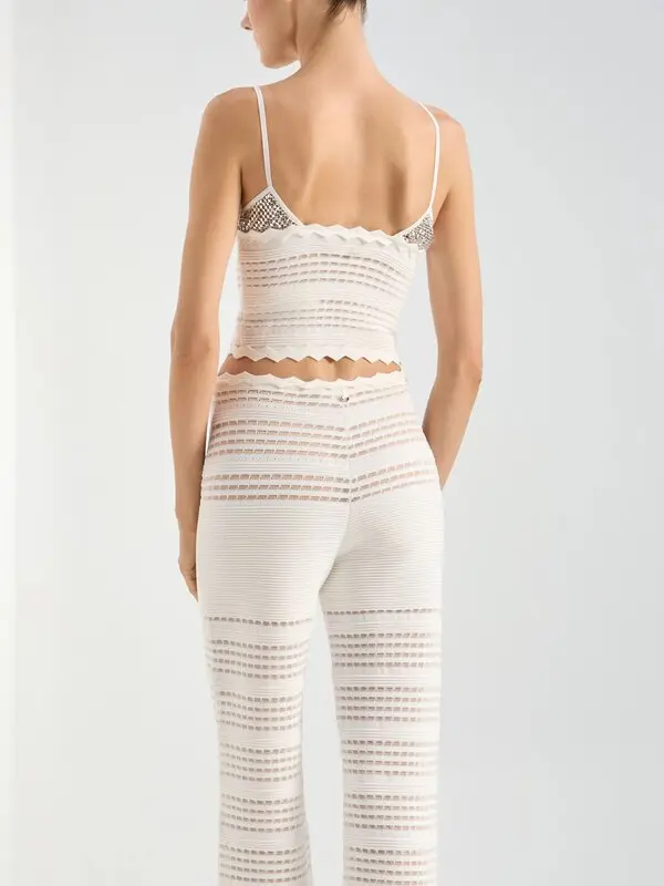 GENNY Knitted Top With Rhinestone Mesh - White