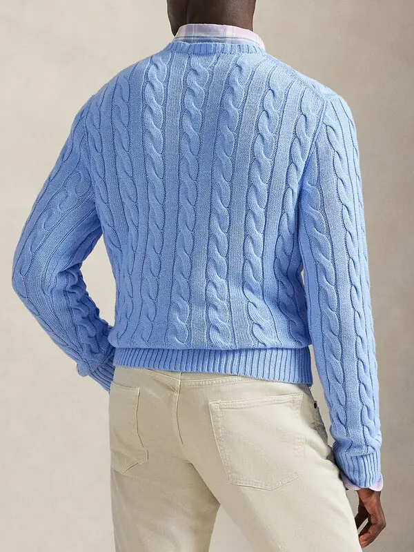 Polo Ralph Lauren Cable Knit Crewneck Sweater With Logo - Blue