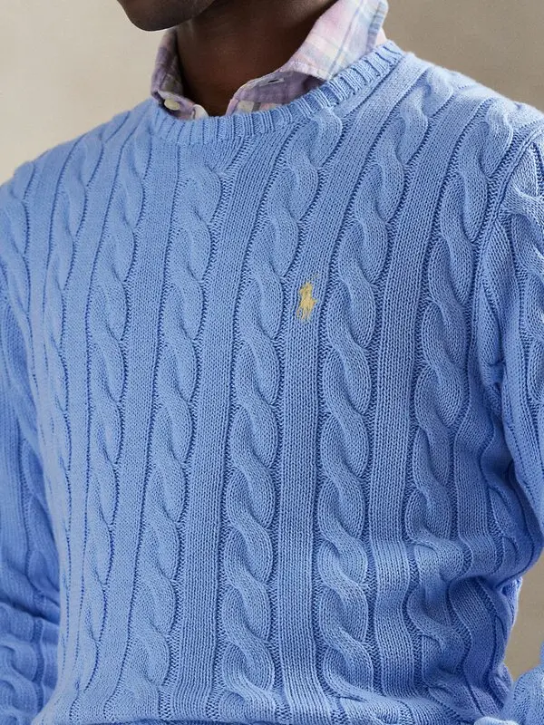Polo Ralph Lauren Cable Knit Crewneck Sweater With Logo - Blue