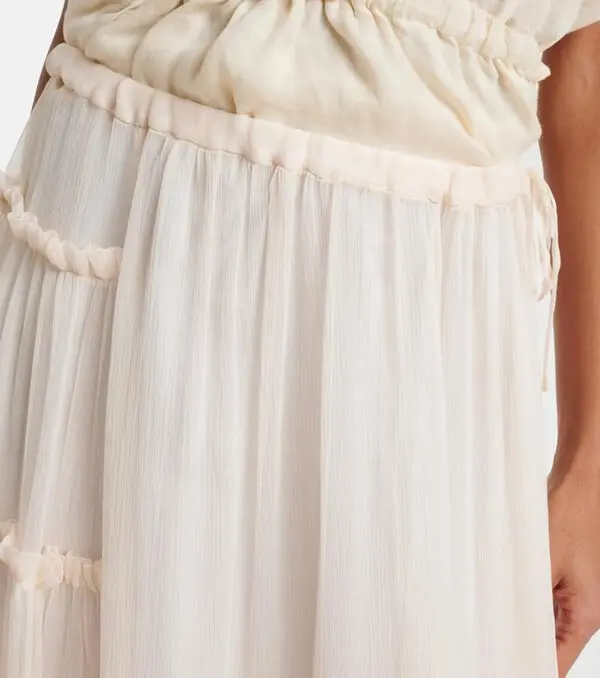 Dries Van Noten Ruffled Asymmetric Silk Maxi Skirt - White