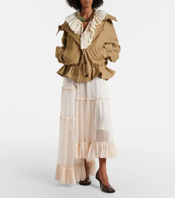 Dries Van Noten Ruffled Asymmetric Silk Maxi Skirt - White