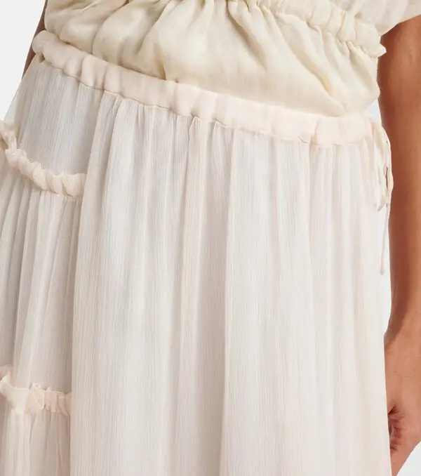 Dries Van Noten Ruffled Asymmetric Silk Maxi Skirt - White