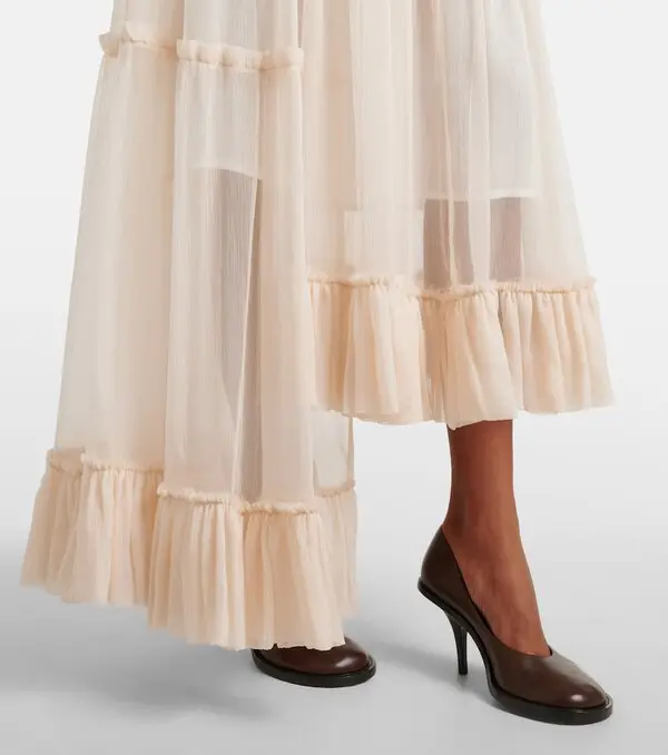 Dries Van Noten Ruffled Asymmetric Silk Maxi Skirt - White