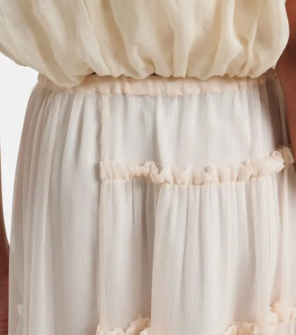Dries Van Noten Ruffled Asymmetric Silk Maxi Skirt - White