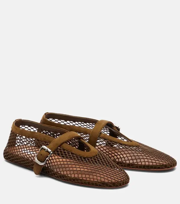 Alaïa Suede-trimmed Fishnet Ballet Flats - Brown