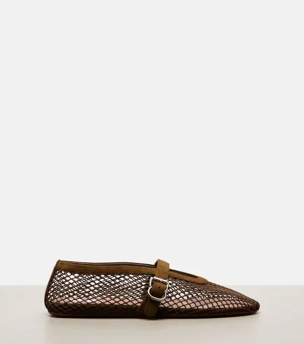 Alaïa Suede-trimmed Fishnet Ballet Flats - Brown