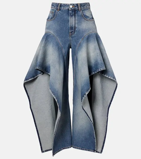 Alaïa Ruffled Wide-leg Jeans - Blue