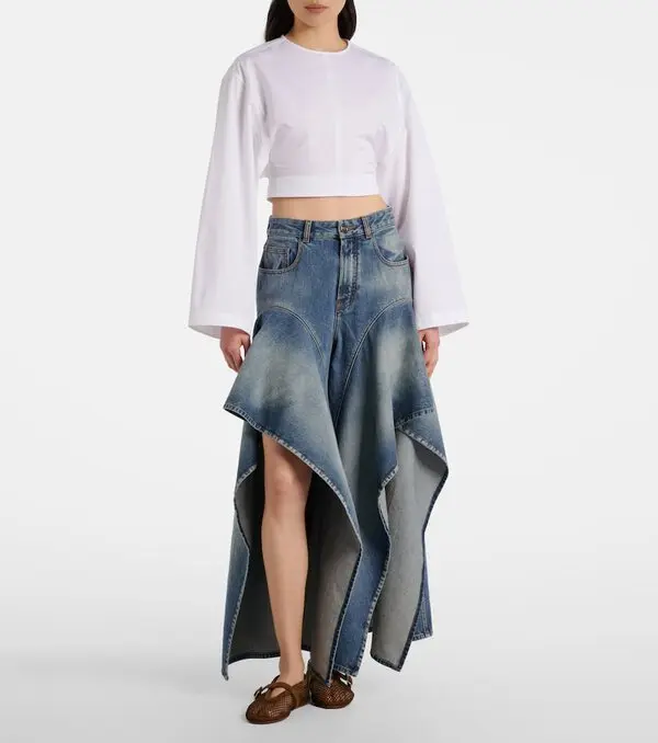 Alaïa Ruffled Wide-leg Jeans - Blue