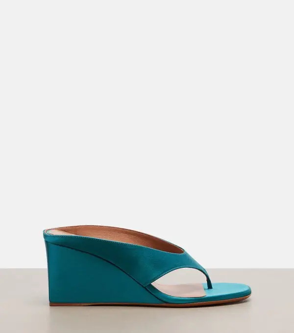 Alaïa Cube Satin Wedge Thong Sandals - Blue