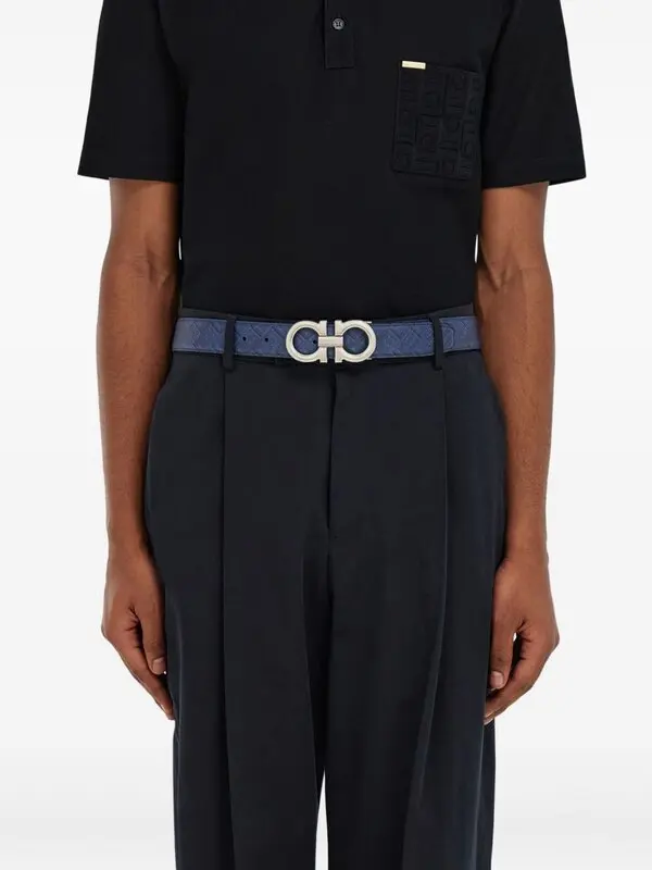 FERRAGAMO Gancini Leather Belt - Blue