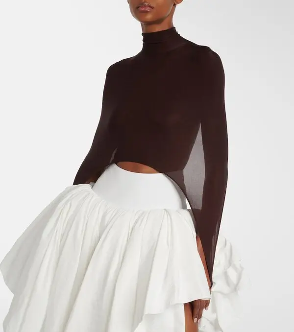 Alaïa Open-back Silk-blend Turtleneck Top - Brown
