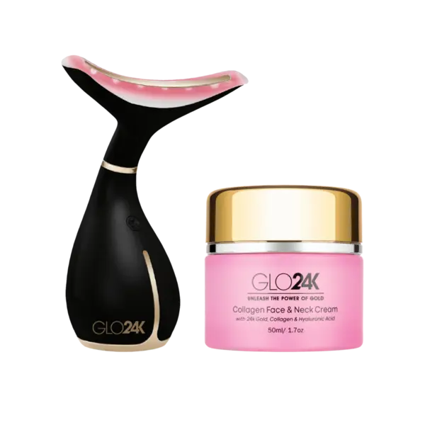 GLO24K Neck & Face Led Beauty Massager + Collagen Neck Cream - One-color