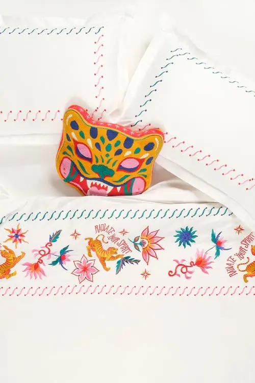 ZSA ZSA ZSU Kadmos Embroidered Viscose Cotton Duvet Cover Set - White