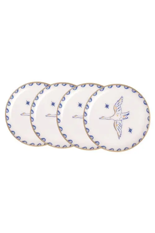 ZSA ZSA ZSU Agra Bird Patterned Round Metal Decorative Tray Set Of 4 - White
