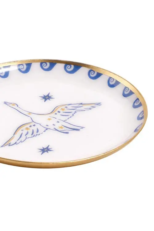 ZSA ZSA ZSU Agra Bird Patterned Round Metal Decorative Tray Set Of 4
