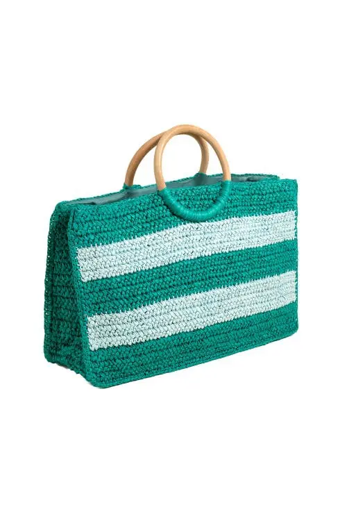ZSA ZSA ZSU Delhi Raffia Tote Bag 17x11 - Blue-green