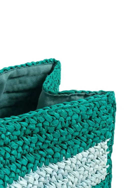 ZSA ZSA ZSU Delhi Raffia Tote Bag 17x11 - Blue-green