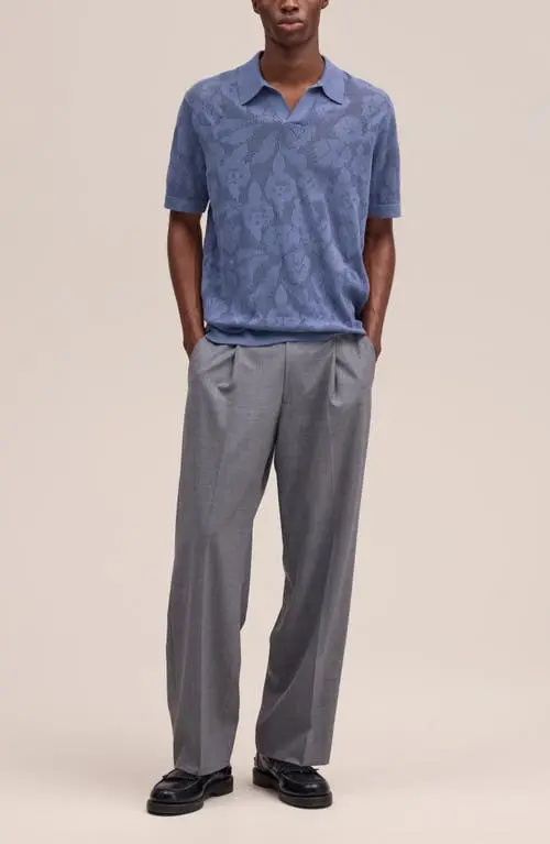 Nn07 Ryan Floral Pointelle Jersey Polo - Stone Blue