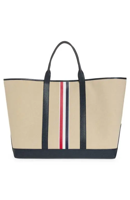 Thom Browne Canvas And Leather Tool Tote - Navy