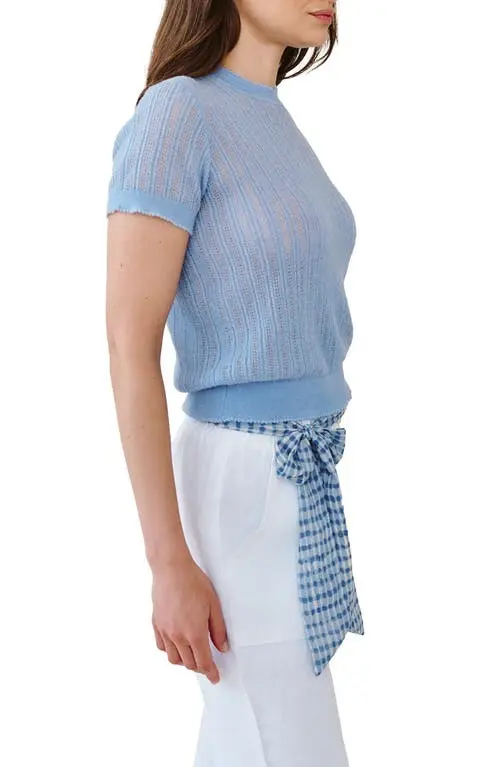 Bella Dahl Pointelle Short Sleeve Sweater - Soft Blue