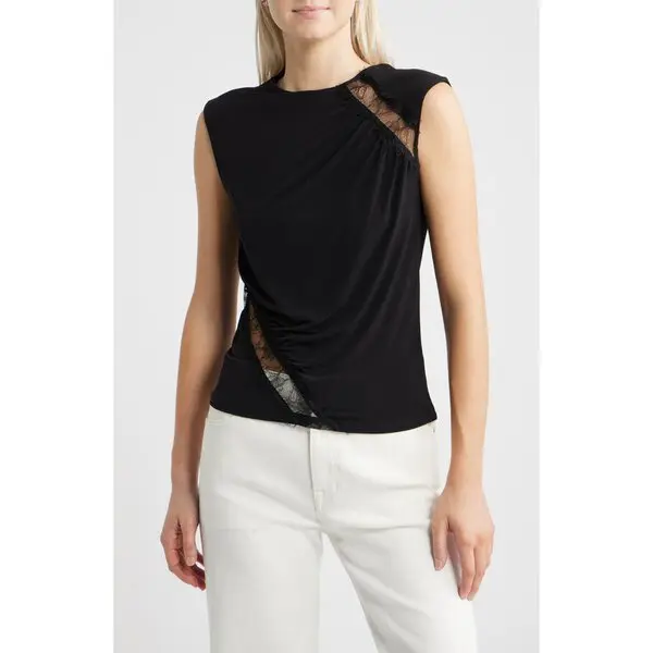 Mango Lace Panel Ruched Top