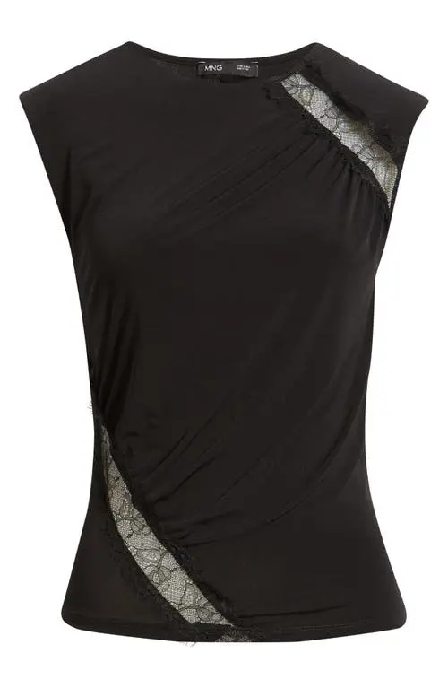 Mango Lace Panel Ruched Top