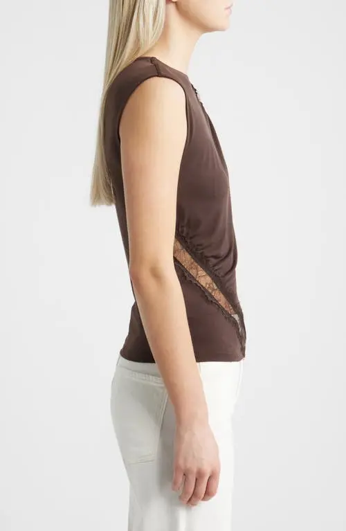 Mango Lace Panel Ruched Top - Brown