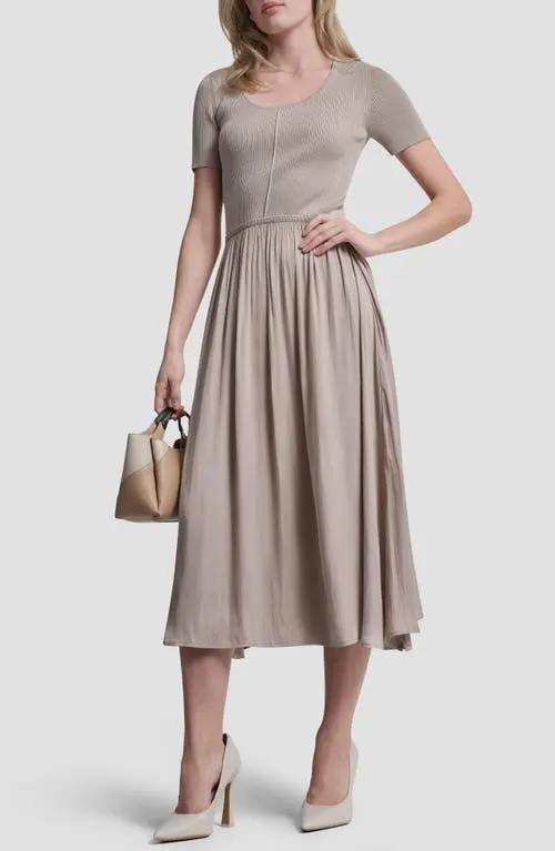 Dkny Mixed Media Short Sleeve Dress - Pebble