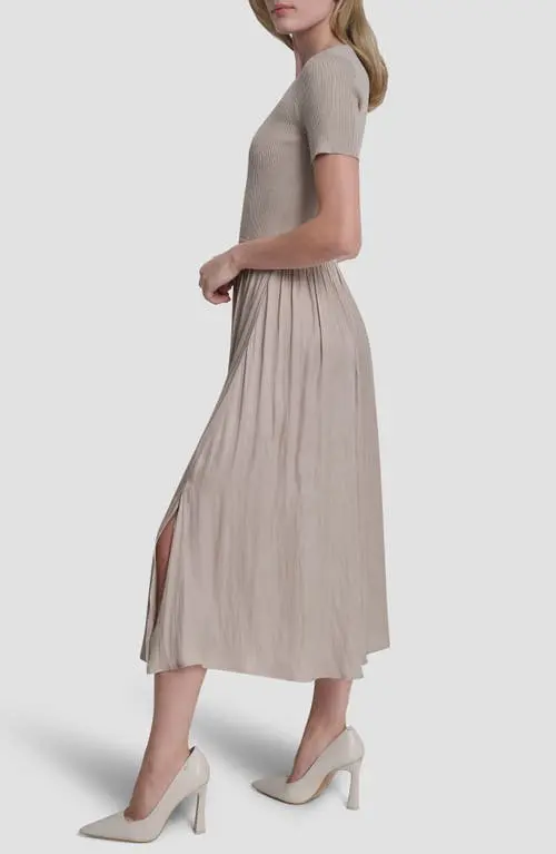 Dkny Mixed Media Short Sleeve Dress - Pebble