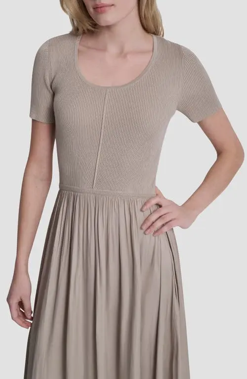 Dkny Mixed Media Short Sleeve Dress - Pebble