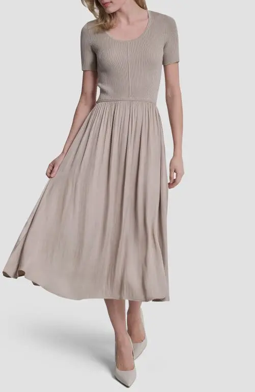 Dkny Mixed Media Short Sleeve Dress - Pebble