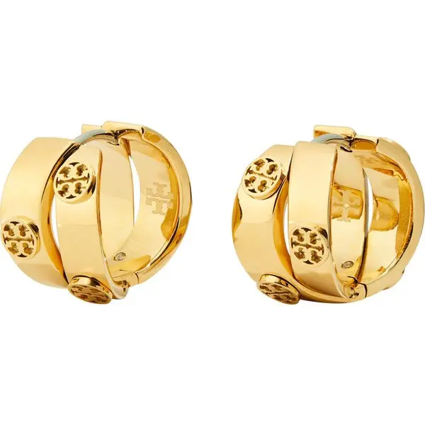 Tory Burch Miller Icon Double Huggie Hoop Earrings - Tory Gold