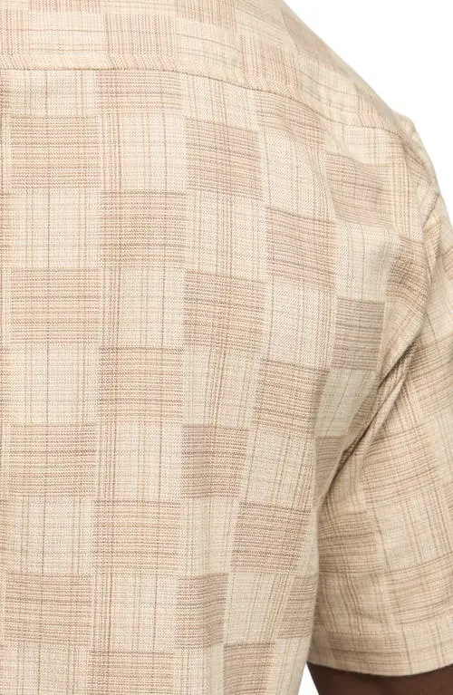 Lucky Brand Checker Cotton Blend Camp Shirt - Beige