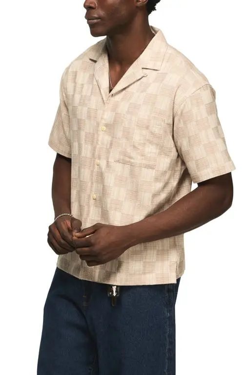Lucky Brand Checker Cotton Blend Camp Shirt - Beige