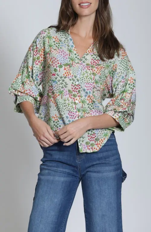 APNY Floral Print Woven Shirt - Sage Green Multi