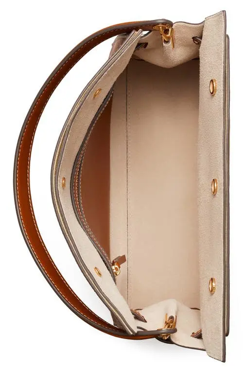 Tory Burch Small Lee Radziwill Leather Double Bag - Aged Tan