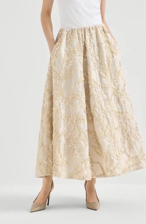Brunello Cucinelli Embroidered Cotton Poplin Skirt - Sand