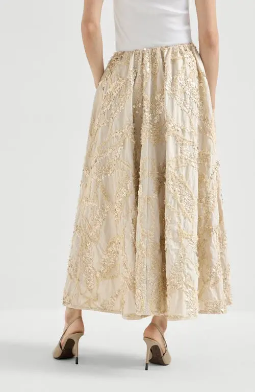Brunello Cucinelli Embroidered Cotton Poplin Skirt - Sand