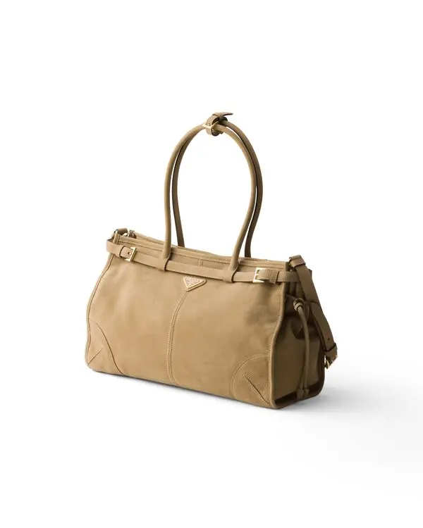 Prada Large Nubuck Leather Handbag - Neutral