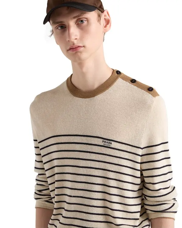 Prada Striped Linen And Cotton Sweater - Neutral